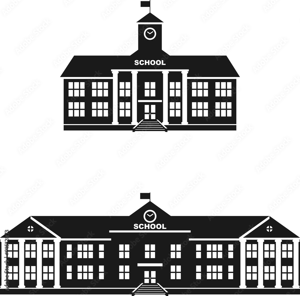 Set of silhouettes classical school building isolated on white Stock ...