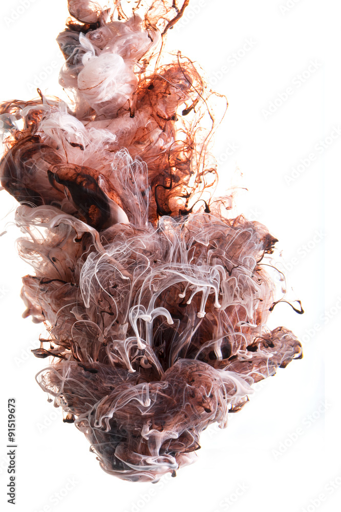 Colors drop underwater. Liquid colors in central composition. Isolated ...