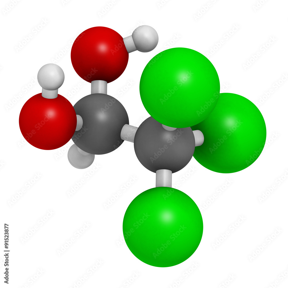 Chloral hydrate sedative and hypnotic drug molecule. Stock Illustration ...