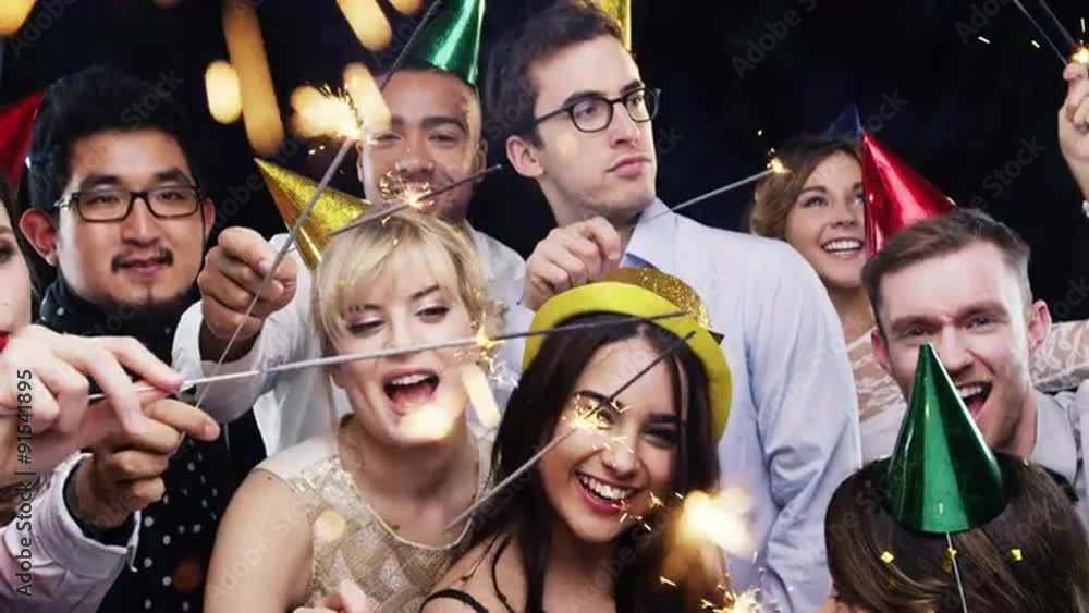 Mixed race group of friends celebrating independence day slow motion ...