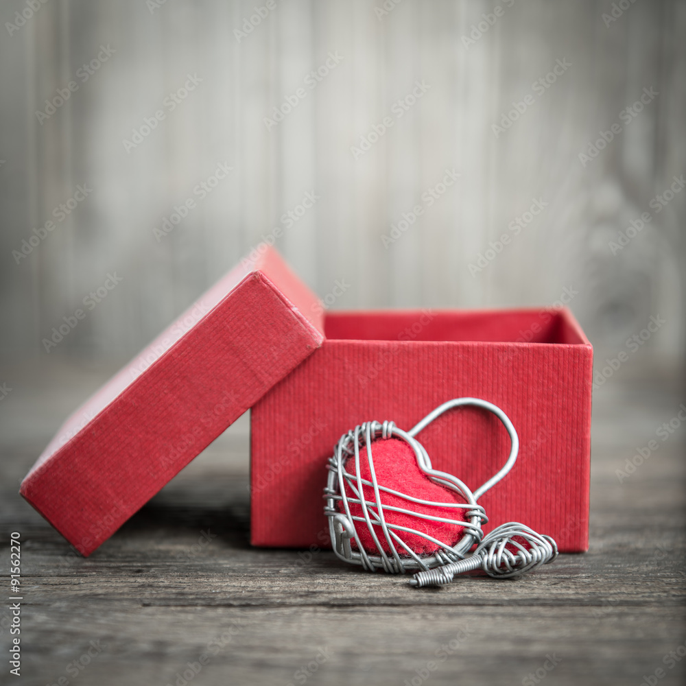 Key with the heart and open gift box as a symbol of love/vintage Stock ...