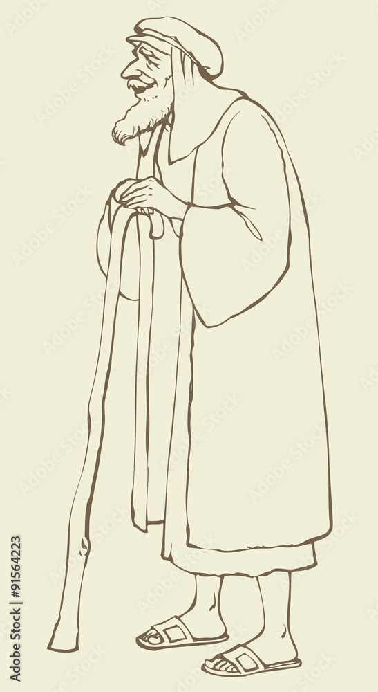 Old Jew in national dress. Vector drawing Stock Vector | Adobe Stock