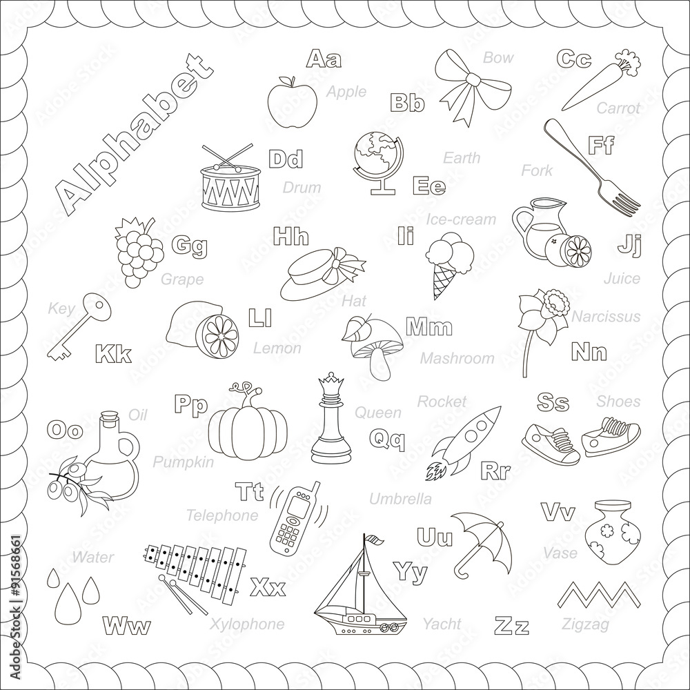 Vector object complete outline alphabet. Stock Vector | Adobe Stock