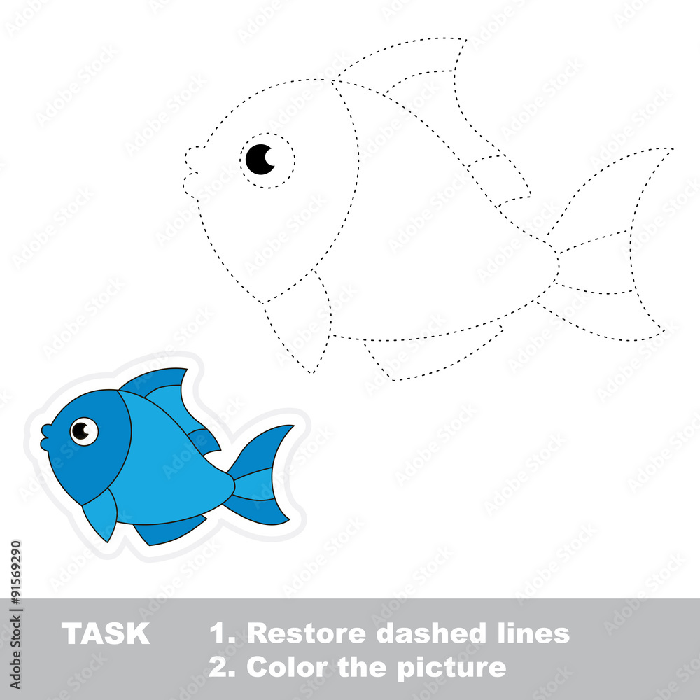 Trace game for children. One cartoon fish to be traced. Stock Vector ...