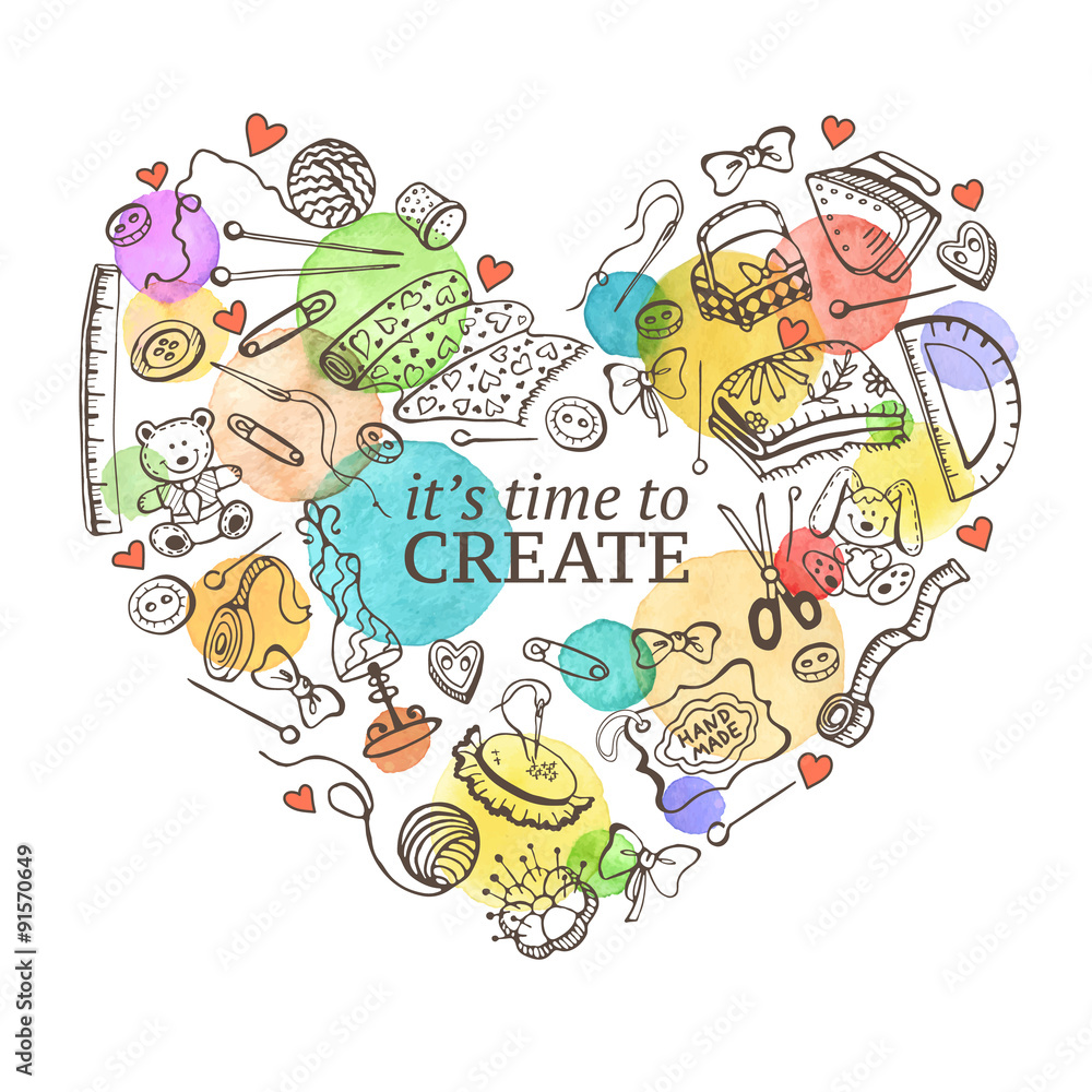 Heart from hand made tools. Doodle illustration. Craft items heart ...