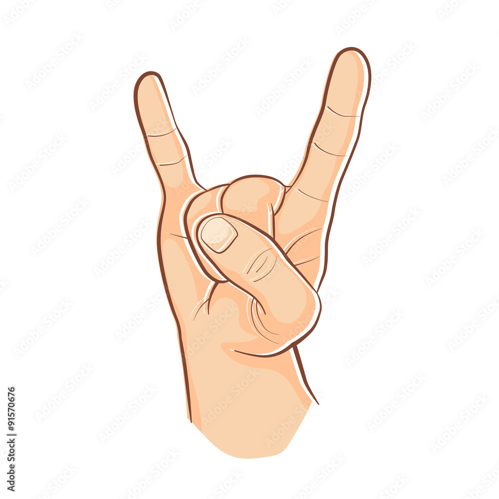 Man hand isolated on white background. Human gesture. Cool sign. Rock-n ...