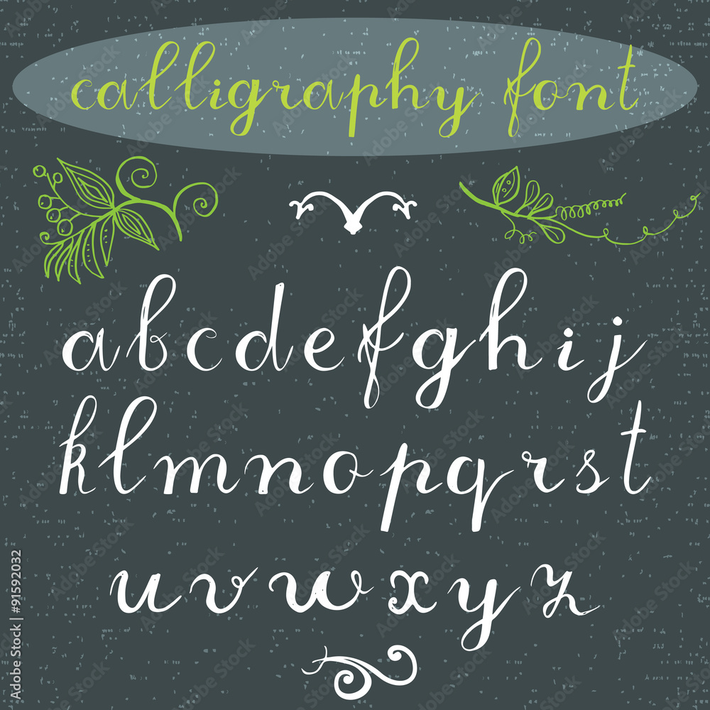 Alphabet letters lowercase, hand drawn calligraphy font. Vector ...