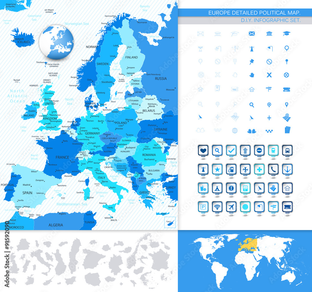 Europe map with navigation icons with navigation icons Stock Vector ...