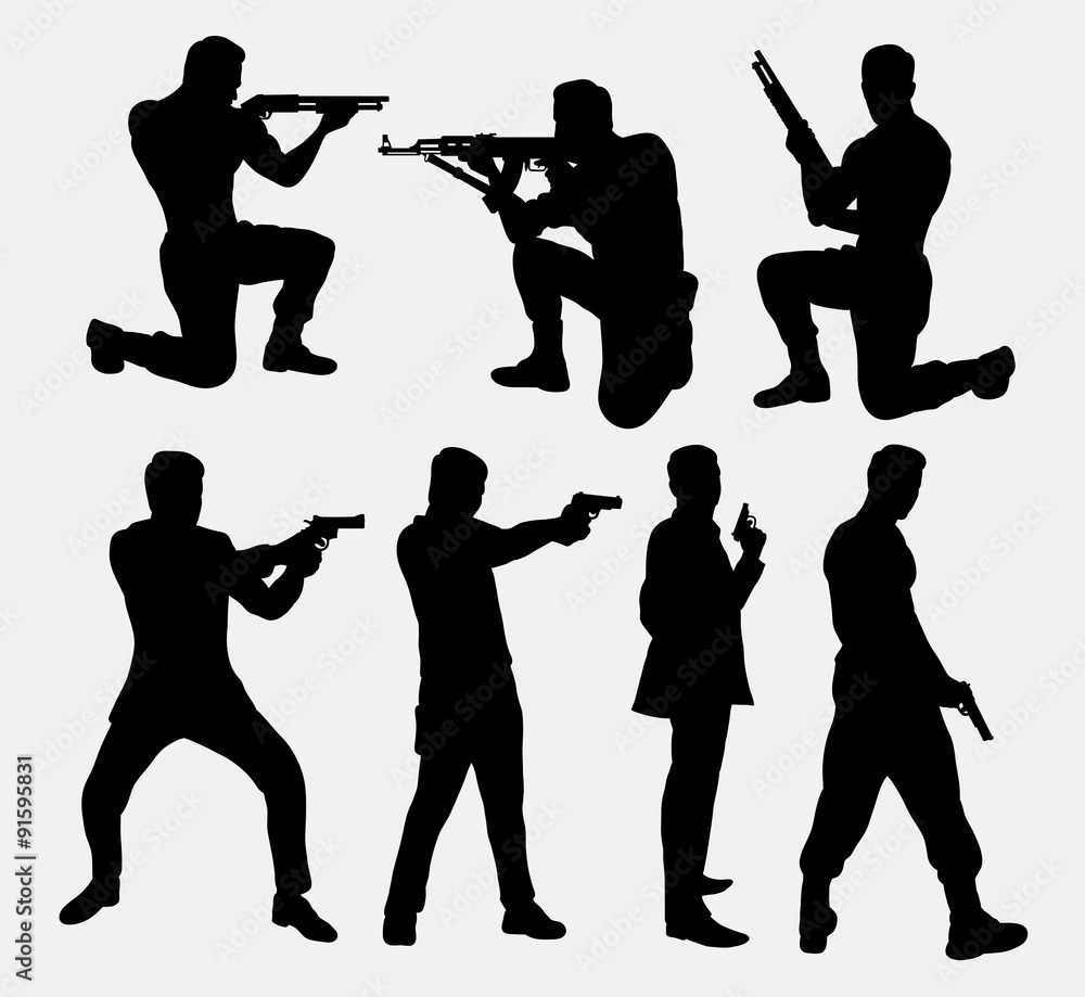 Man with gun silhouettes. Good use for symbol, logo, web icons, or any ...