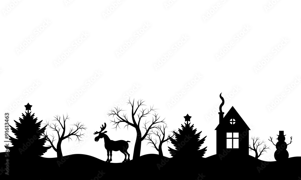 Silhouette winter Christmas landscape Stock Vector | Adobe Stock