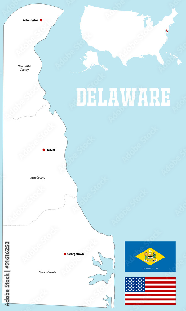 A large and detailed map of the State of Delaware with all counties and ...