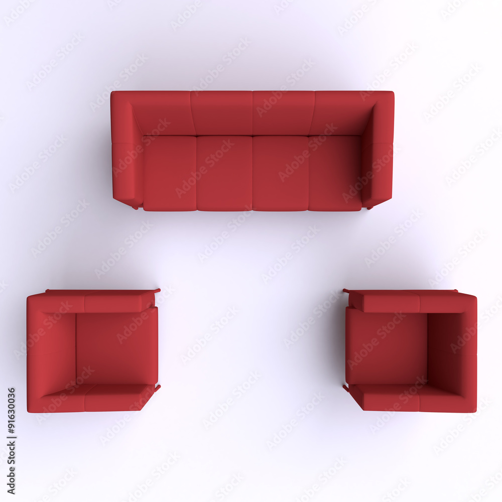 Sofa and two chairs. Top view. 3d illustration. Stock Illustration ...