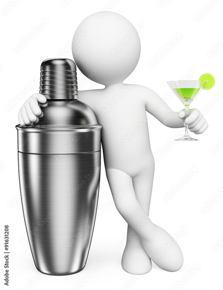 3D white people. Man with a shaker and a cocktail Stock Illustration ...