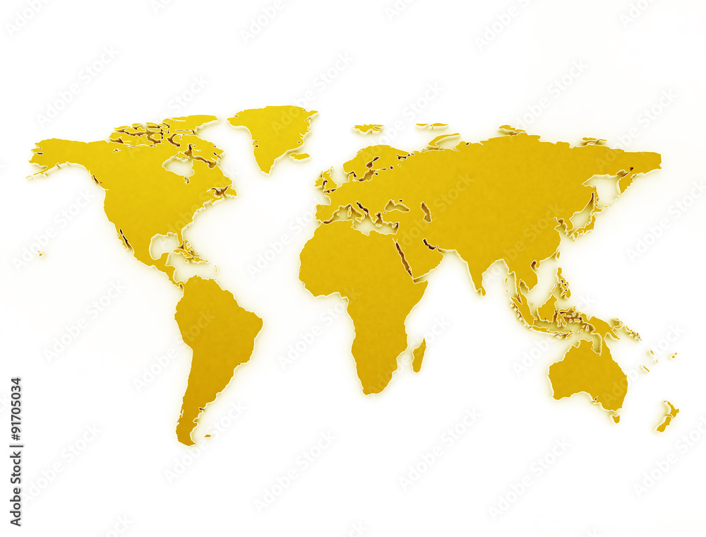 Gold world map isolated on white background Stock Illustration | Adobe ...