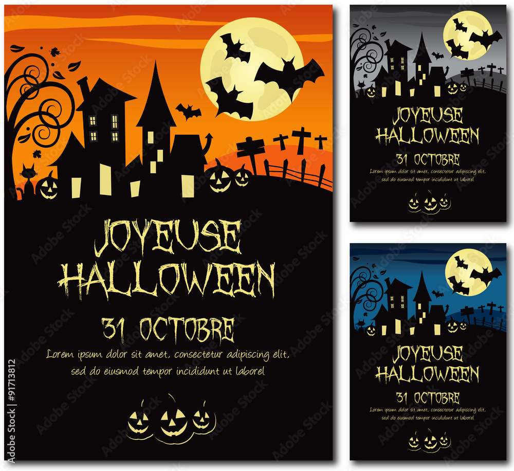 French Halloween invitation poster illustration Stock Vector | Adobe Stock