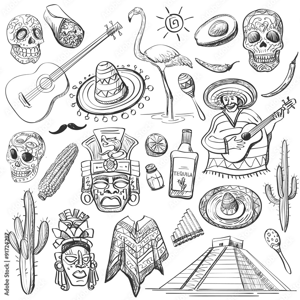 Hand Drawn Vector Set Of Mexican Symbols Stock Vector Adobe Stock hand-drawn-vector-set-of-mexican-symbols-stock-vector-adobe-stock