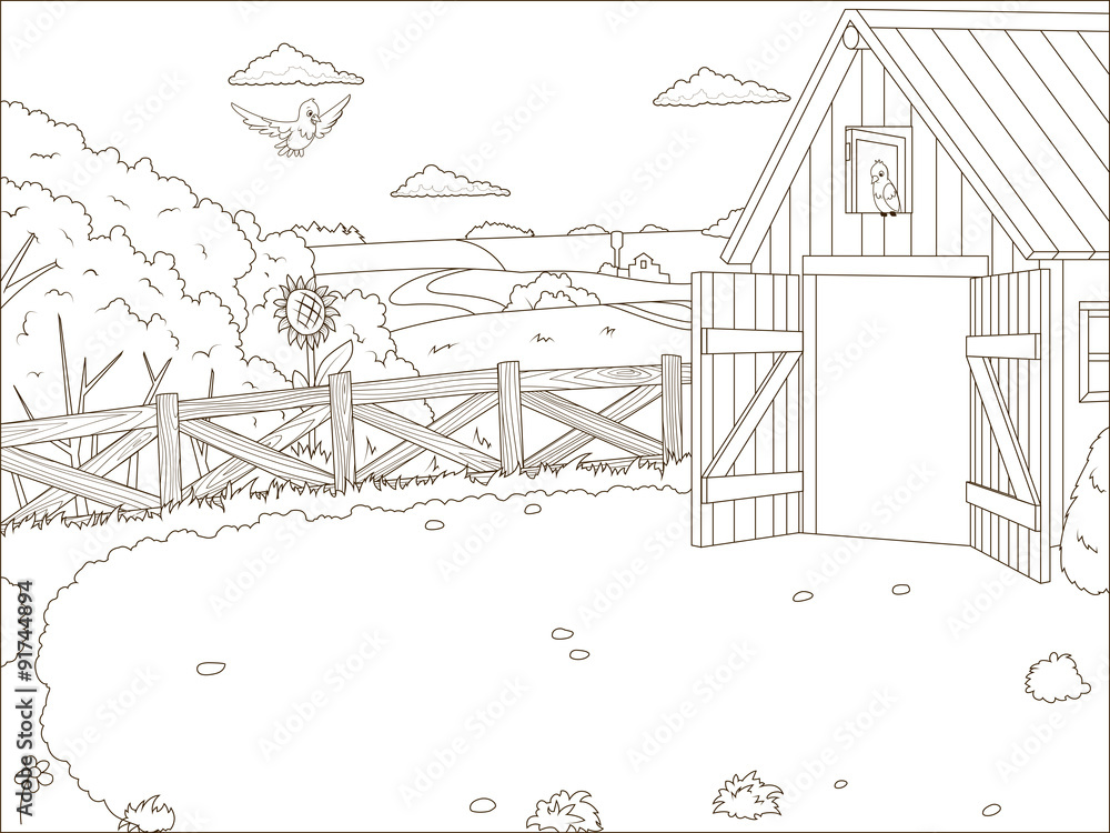 Coloring book farm cartoon educational illustration Stock Vector ...