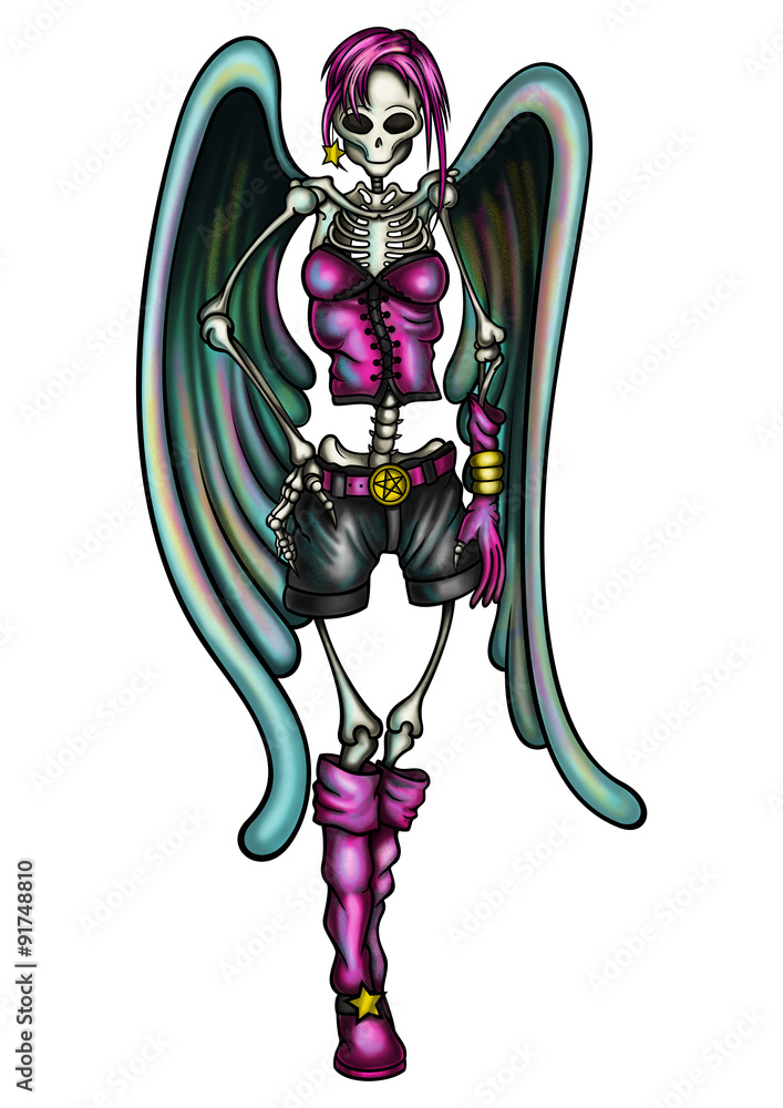 Skeleton Angel Glamour Girl. Illustration cute skeleton woman in ...