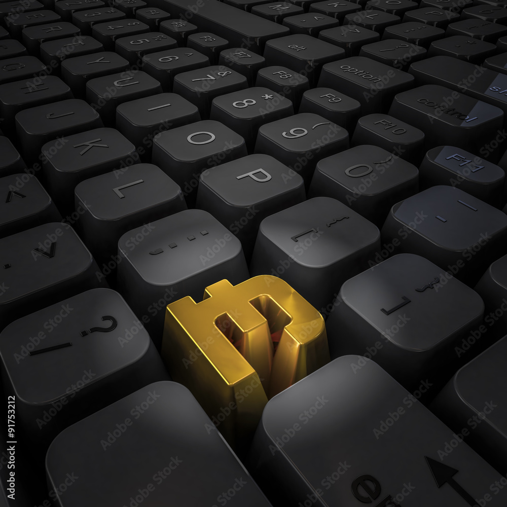 Money key pound / 3D render of computer keyboard with gold pound key ...