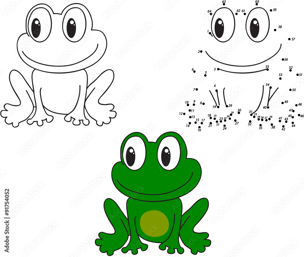Cartoon frog. Vector illustration. Coloring and dot to dot game Stock ...