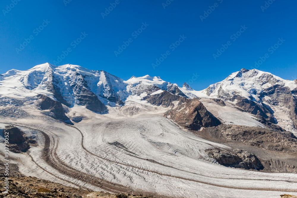 Stunning view of the Bernina massive and Morteratsch glacier at the ...