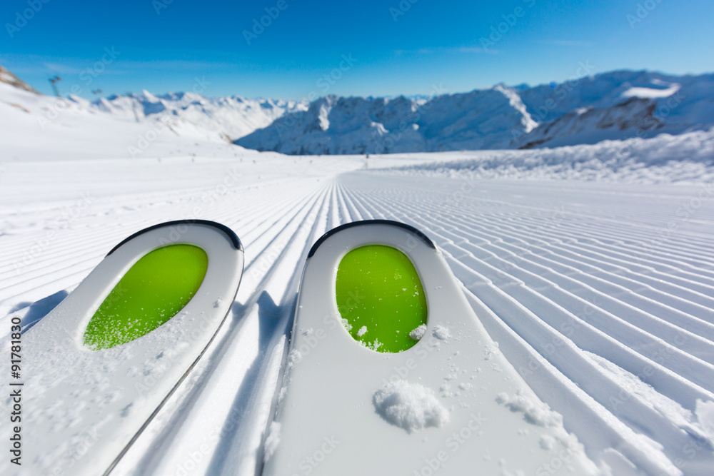 Skis on ski slope Stock Photo | Adobe Stock