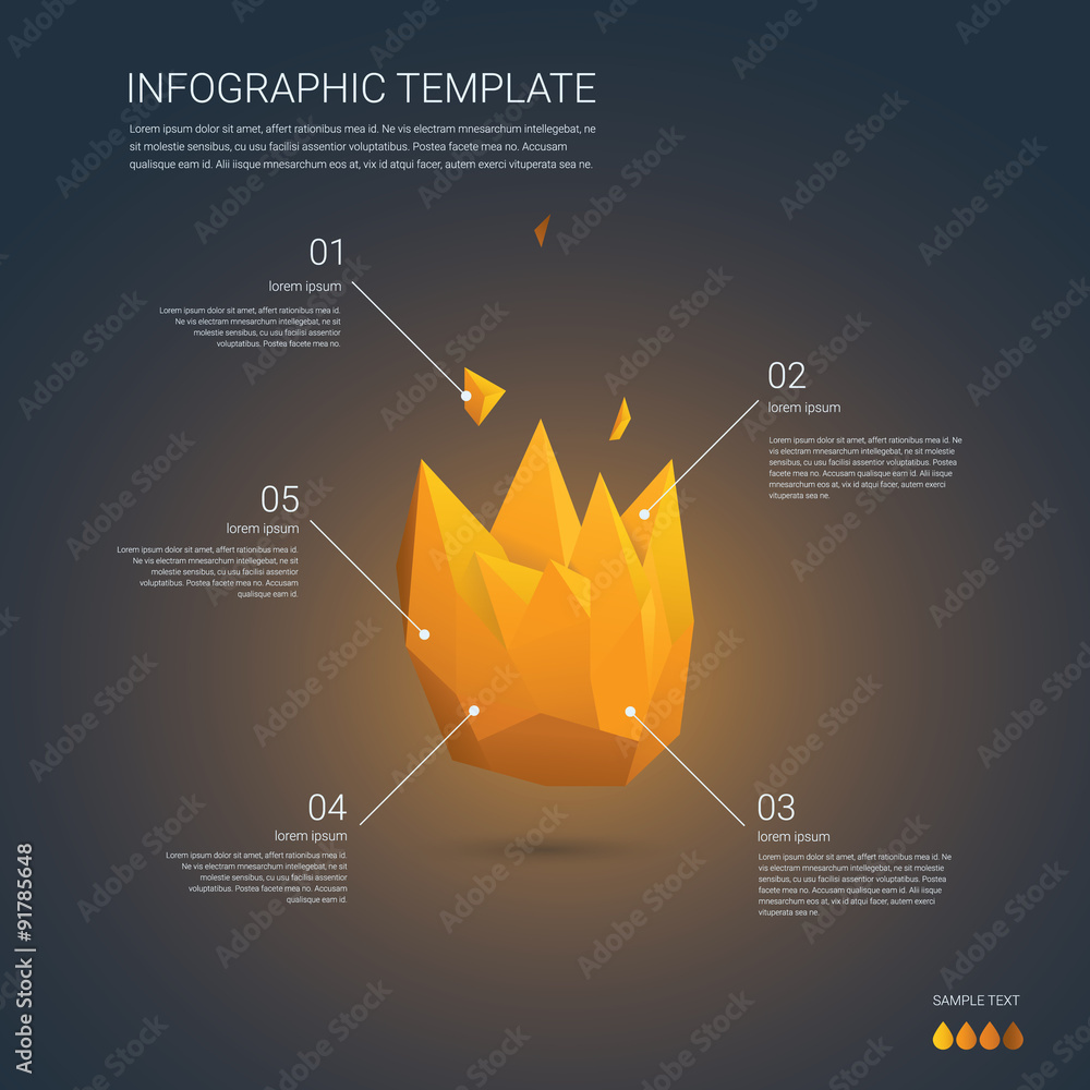 Business infographics template. 3d Low poly flame. Brochure vector de ...