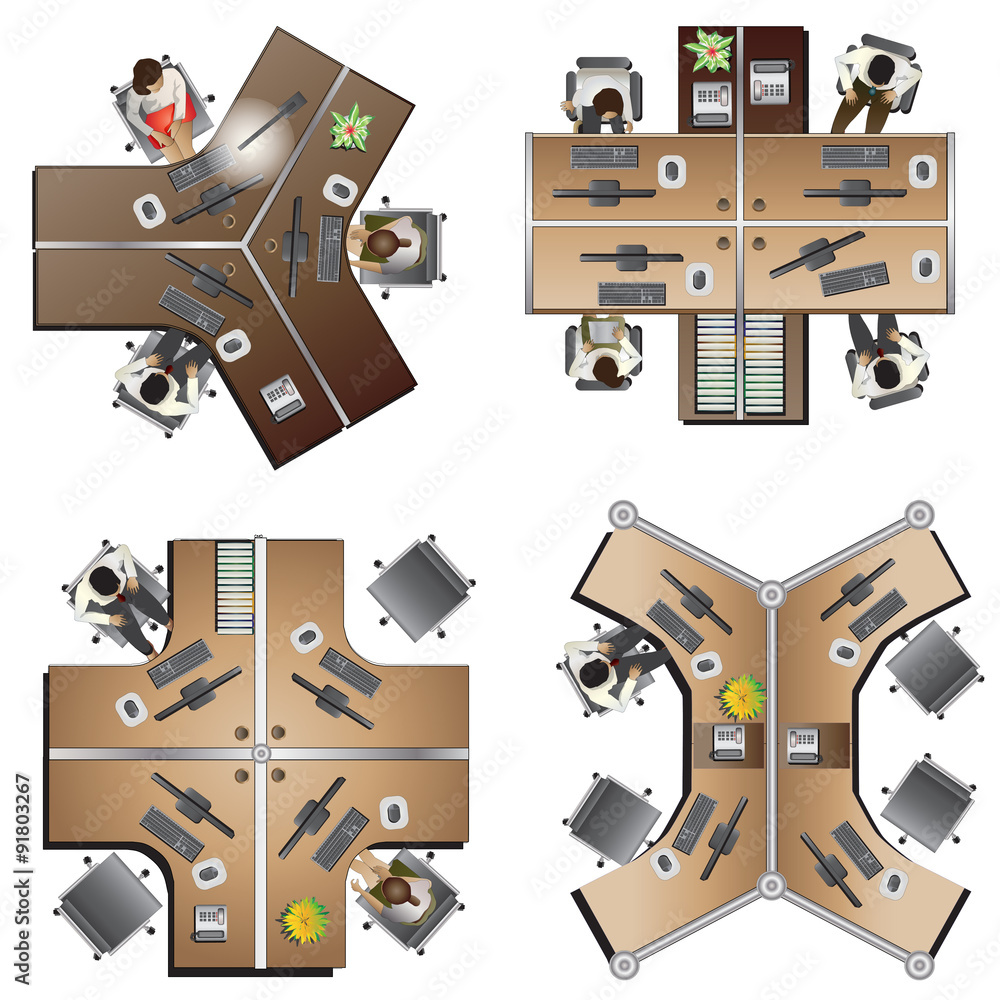 office Furniture top view set 8 for interior , vector illustration ...