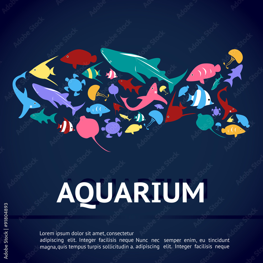 Aquarium infographic banner template layout with marine animal icon ...