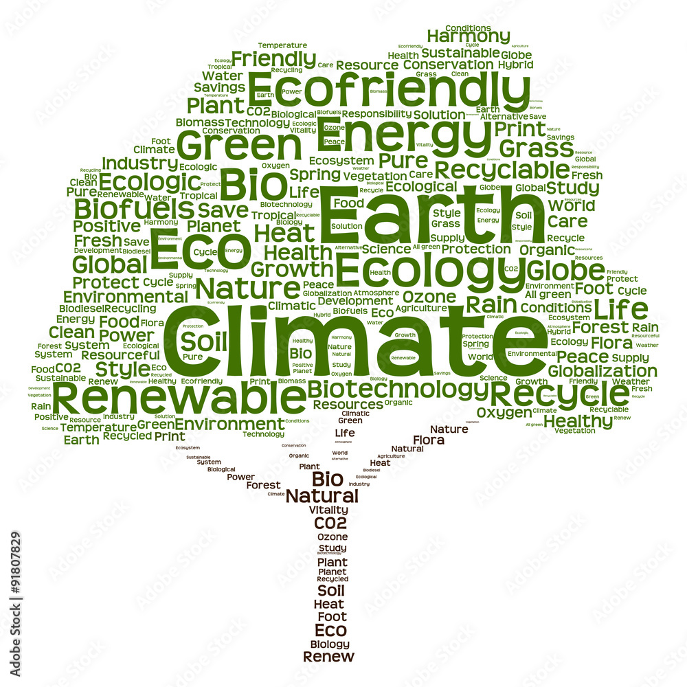 Conceptual green ecology tree word cloud Stock Illustration | Adobe Stock
