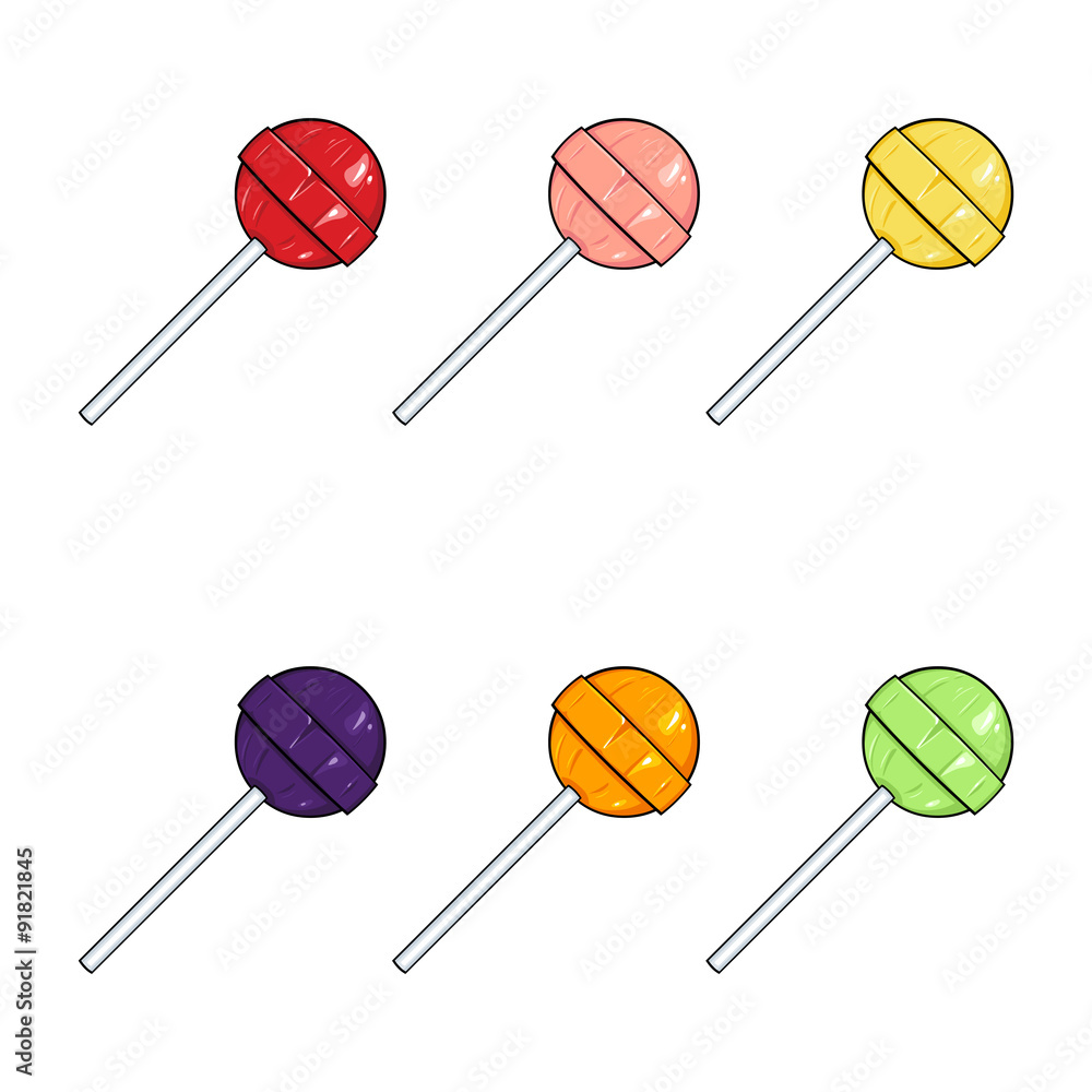 Vector Set of Cartoon Color Round Lolipops Stock Vector | Adobe Stock