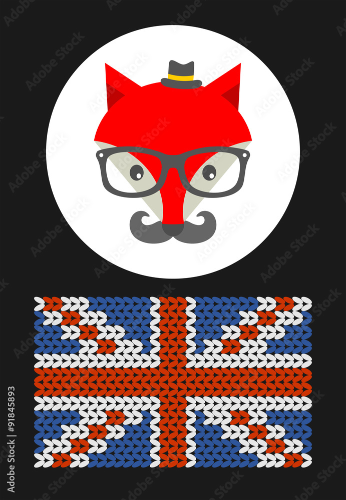 Hipster fox with the flag of Grait Britain. Stock Vector | Adobe Stock