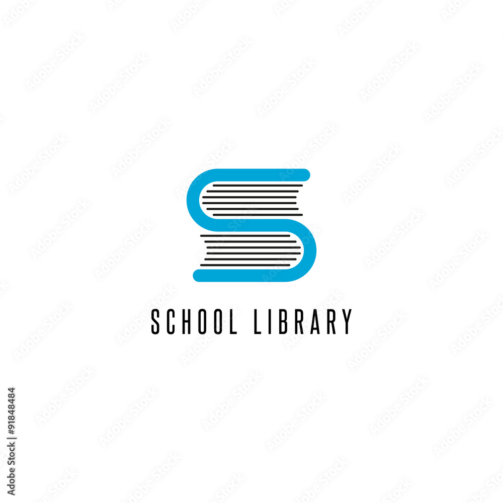 Book logo store, library, read club S letter icon, mockup science ...