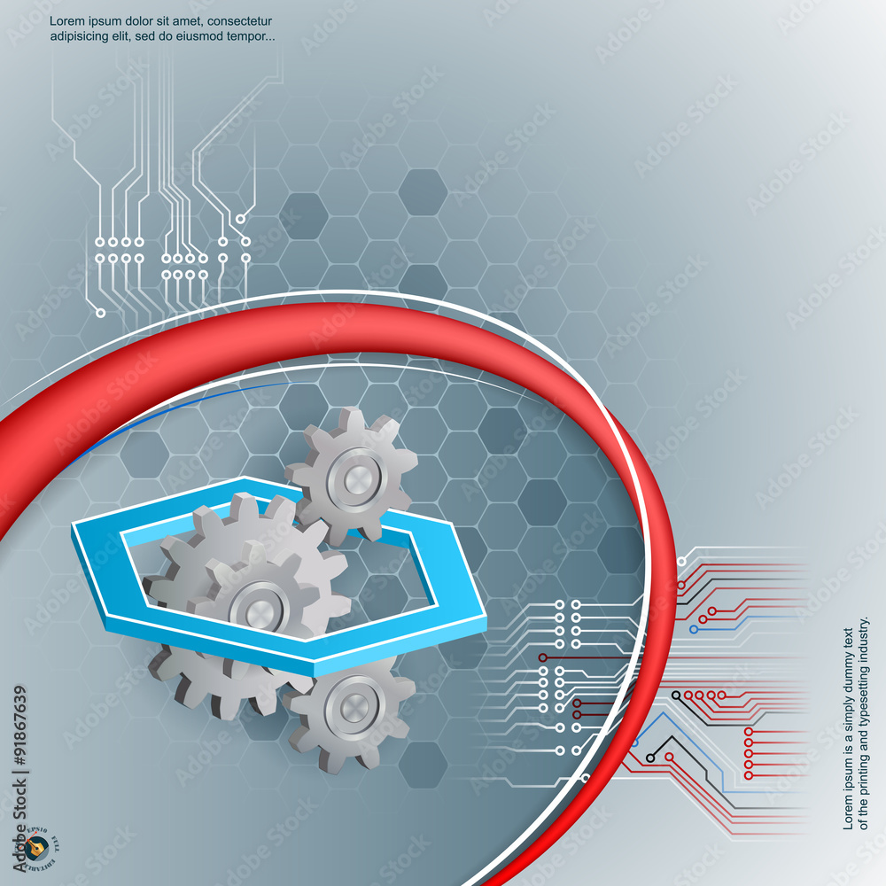 Abstract, computer, design background with gear and electronic circuits ...