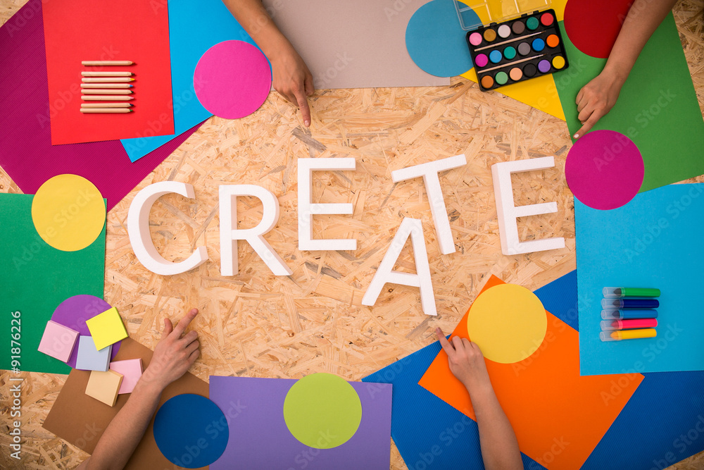 Color papers around create text Stock Photo | Adobe Stock