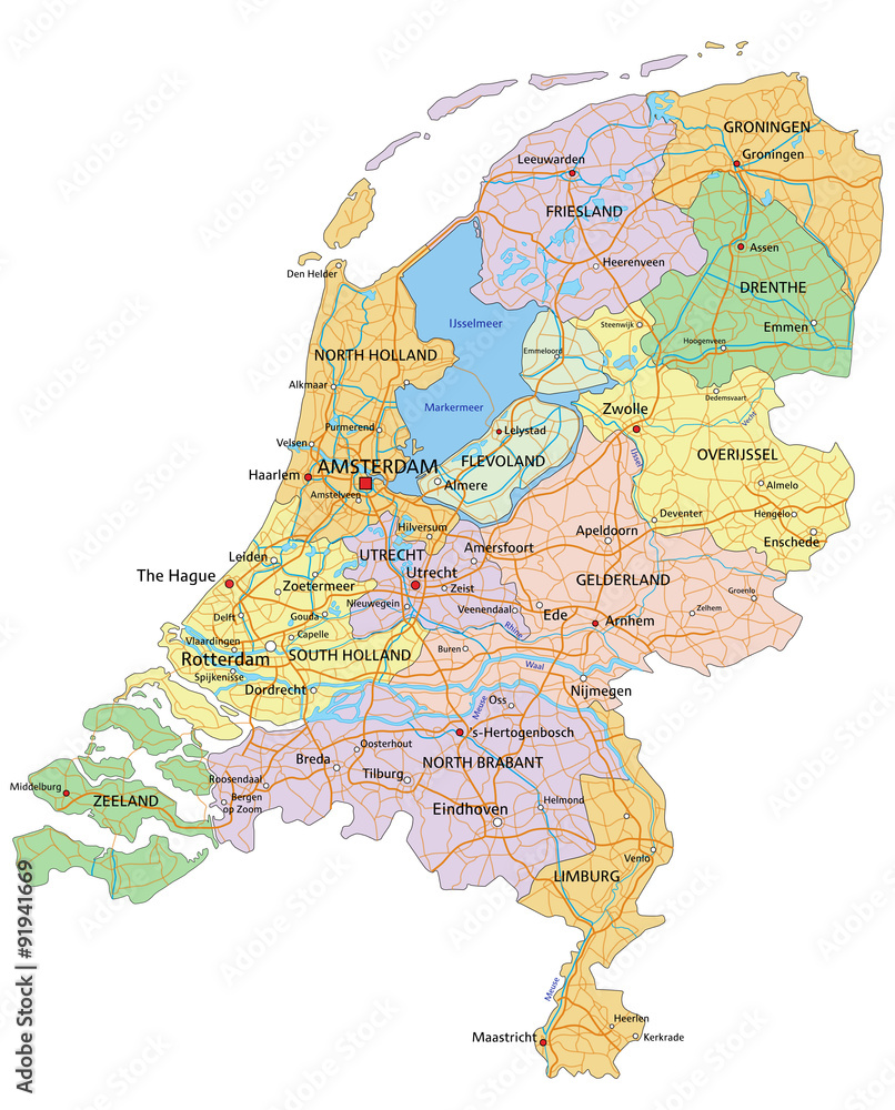 Netherlands - Highly detailed editable political map with separated ...