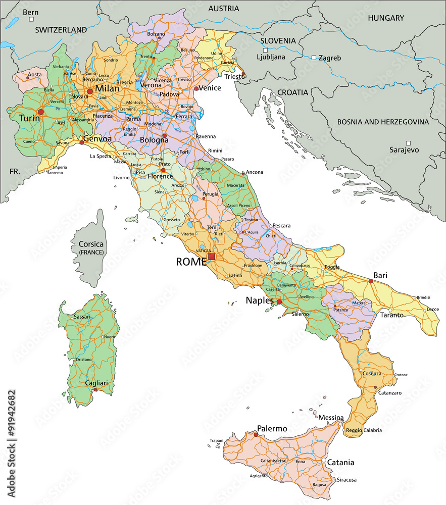 Italy - Highly detailed editable political map with separated layers ...