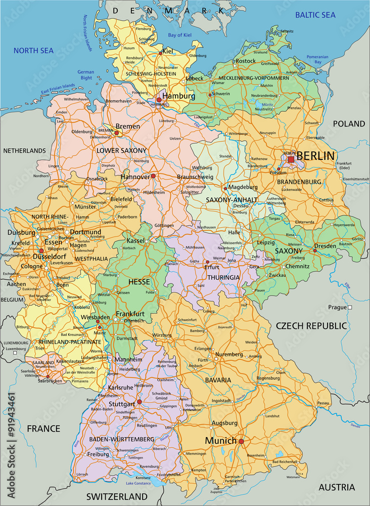 Germany - Highly detailed editable political map with separated layers ...