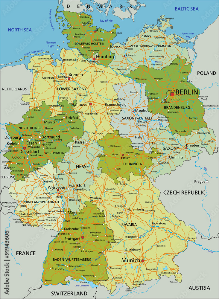 Germany - Highly detailed editable political map with separated layers ...