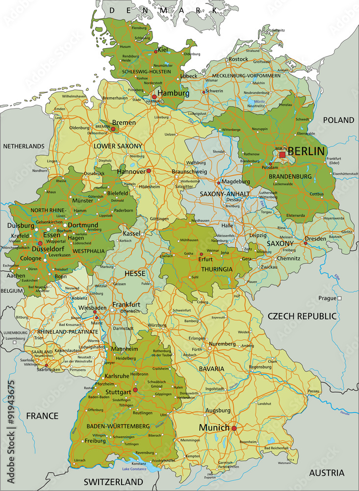 Germany - Highly detailed editable political map with separated layers ...