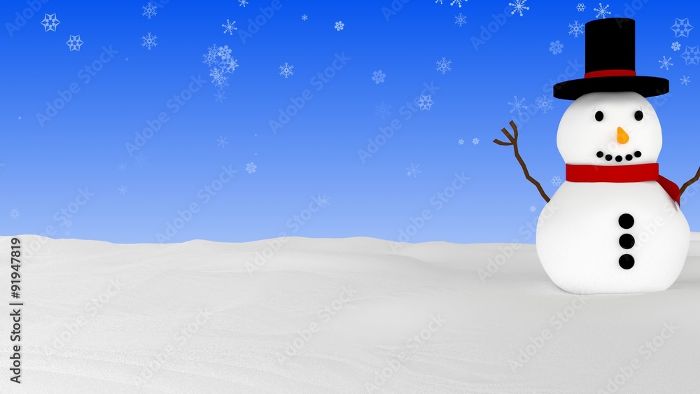Snowman and snowing background - pan right. Christmas theme. Blue ...