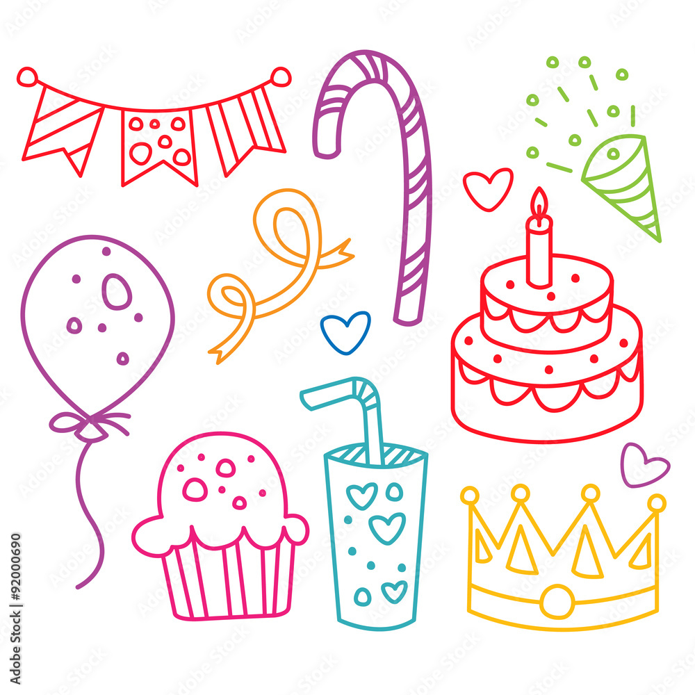 Party elements hand-drawn Stock Vector | Adobe Stock