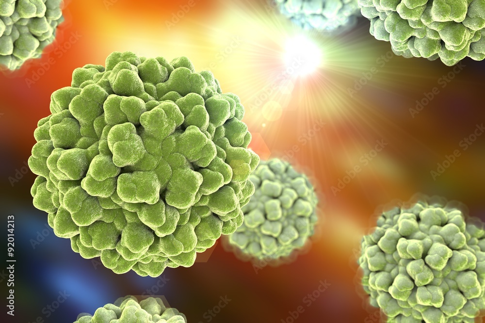 Cucumber necrosis virus on colorful background. A model is built using ...