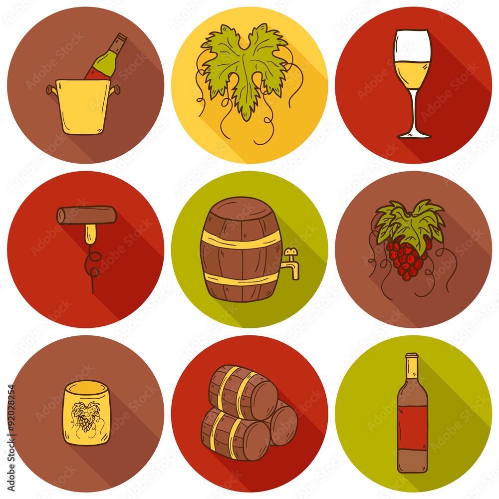 Set of cartoon wine icons in hand drawn style: bottle, glass Stock ...