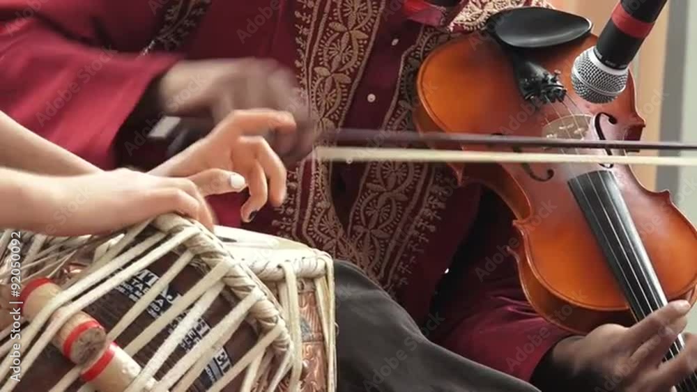 Indian people play music with musical instrument Violin and Tabla Stock ...