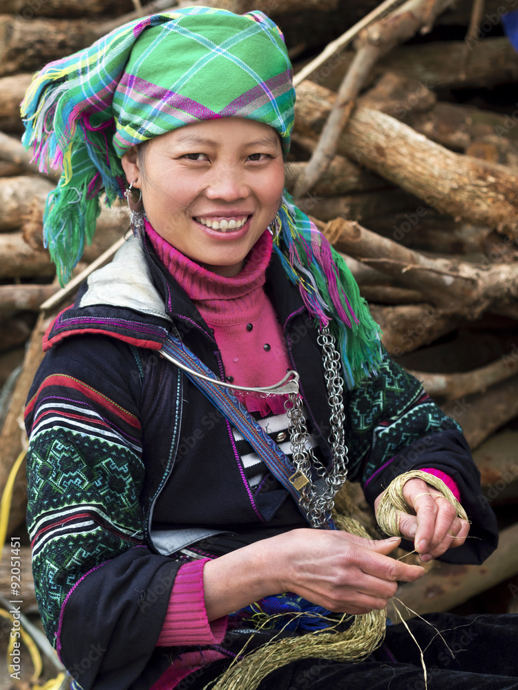 Happy Hmong Woman Dressed in Traditional Attire in Sapa, Lao Chai ...