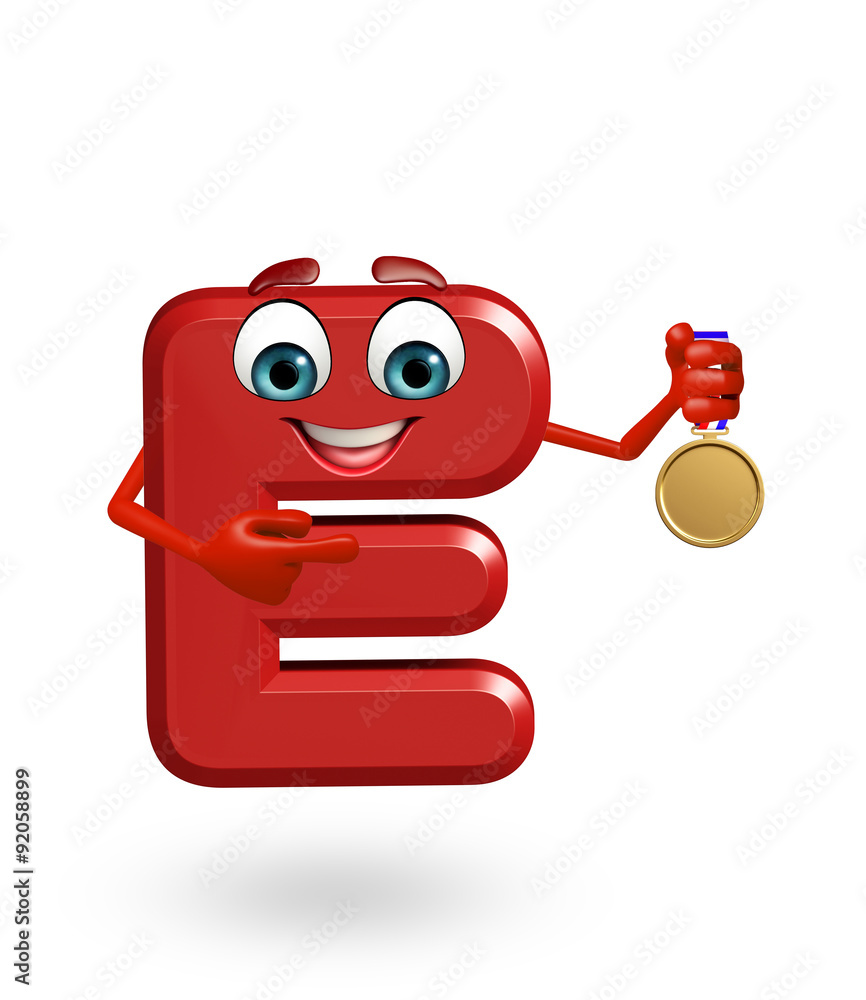 Cartoon Character of alphabet E with medal Stock Illustration | Adobe Stock