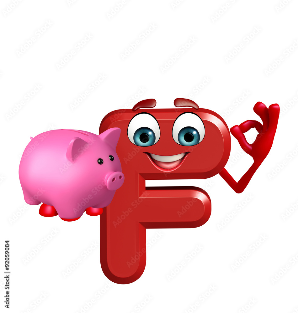Cartoon Character of alphabet F with piggy bank Stock Illustration ...