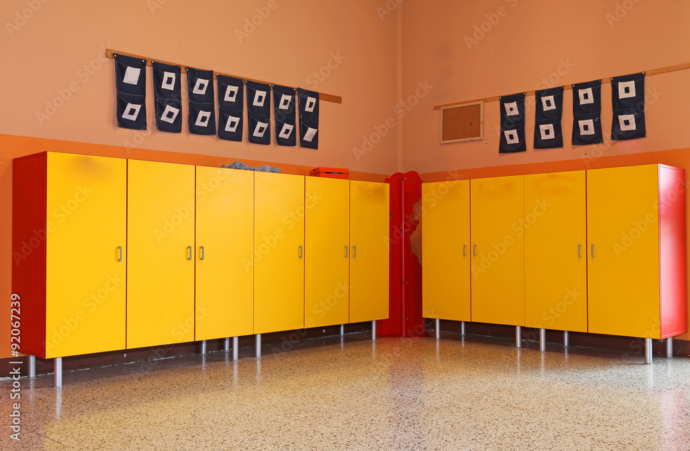 changing rooms and lockers of kindergarten for children Stock Photo ...