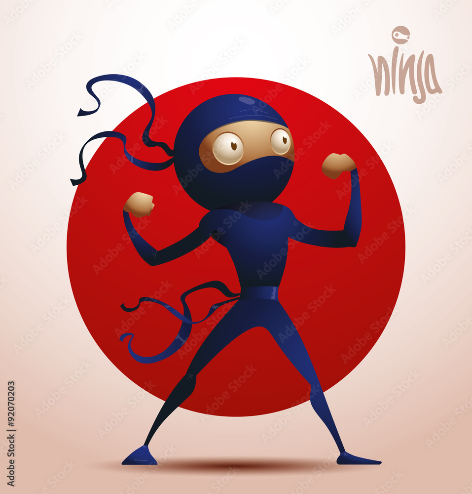 Vector ninja warrior stands with legs apart in blue traditional costume ...